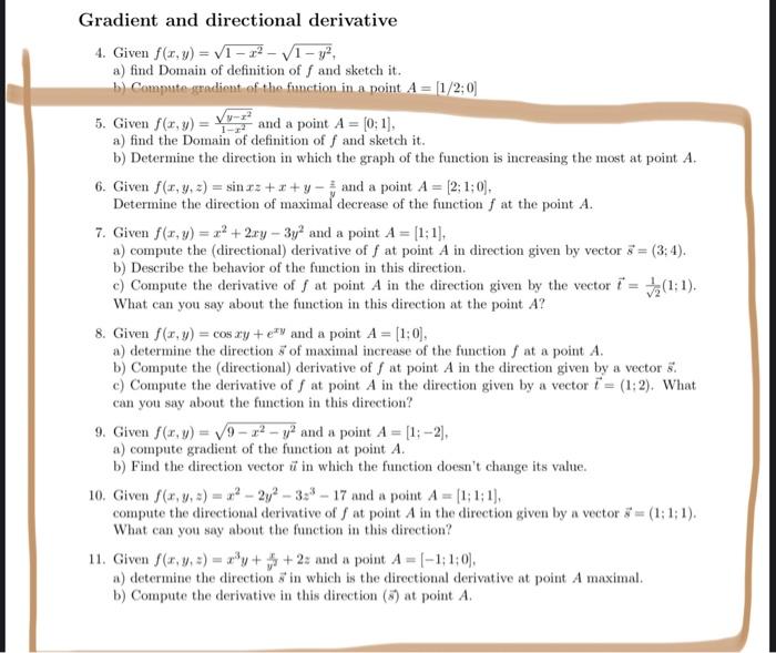 Solved Gradient and directional derivative 4. Given | Chegg.com