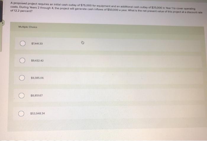 Solved A proposed project requires an initial cash outlay of | Chegg.com