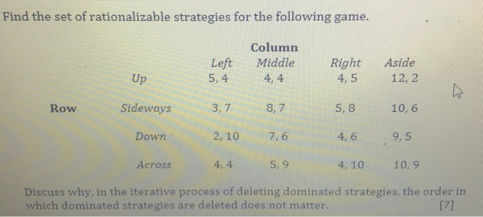 Solved Find the set of rationalizable strategies for the | Chegg.com