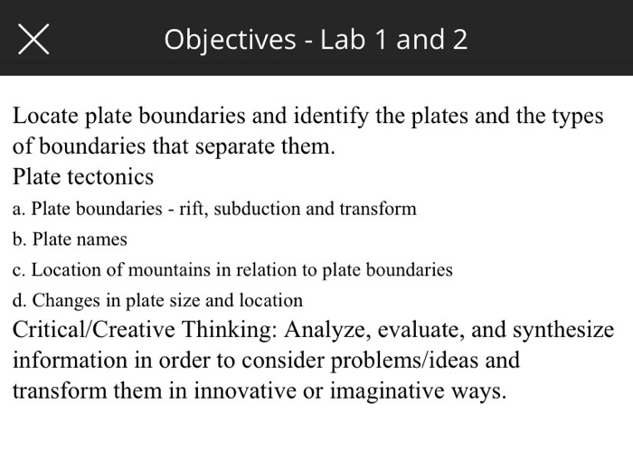 Solved Х Objectives - Lab 1 and 2 Locate plate boundaries | Chegg.com