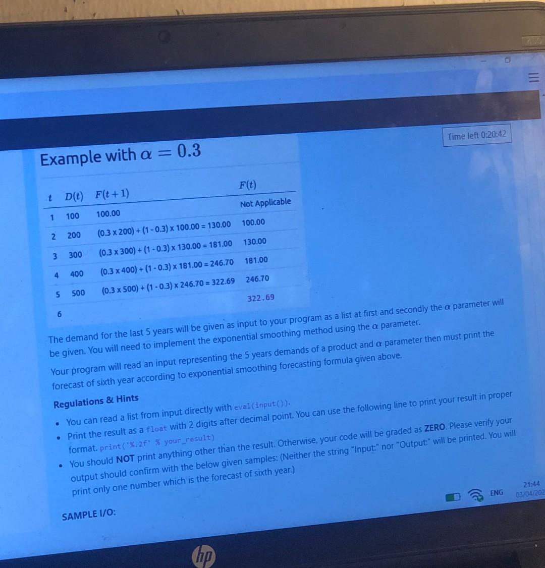 Solved Exponential Smoothing Forecasting You are working as | Chegg.com