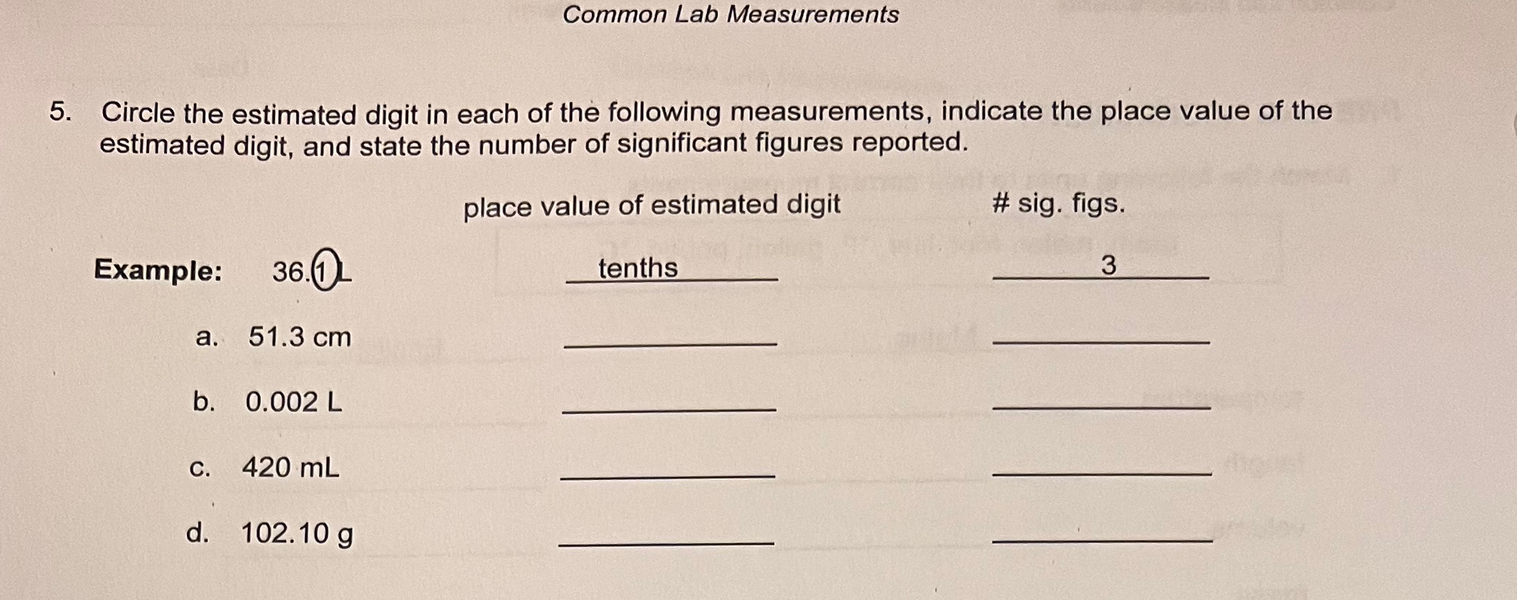 Solved Common Lab Measurements5. ﻿Circle the estimated digit | Chegg.com
