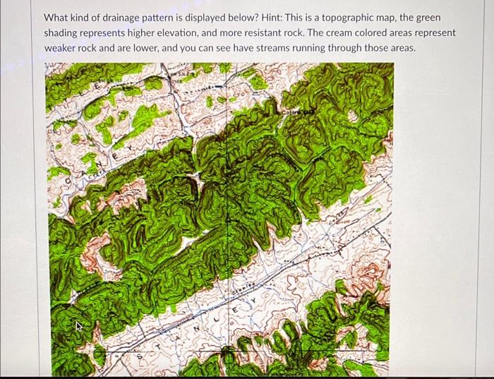 Solved What kind of drainage pattern is displayed below? | Chegg.com