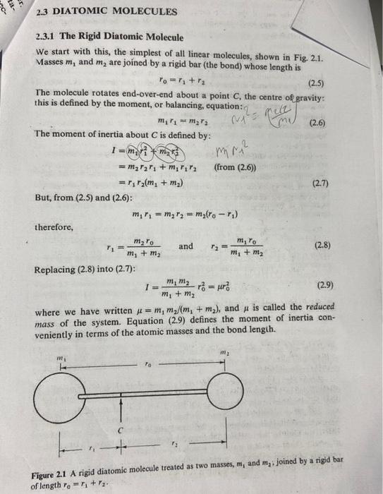 Solved 2.3.1 The Rigid Diatomic Molecule We start with this, | Chegg.com