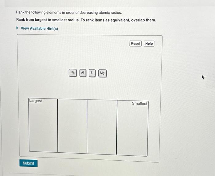 Solved Rank the following elements in order of decreasing | Chegg.com