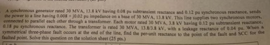 Solved A synchronous generator rated 30 ﻿MVA, 13.8kV ﻿having | Chegg.com