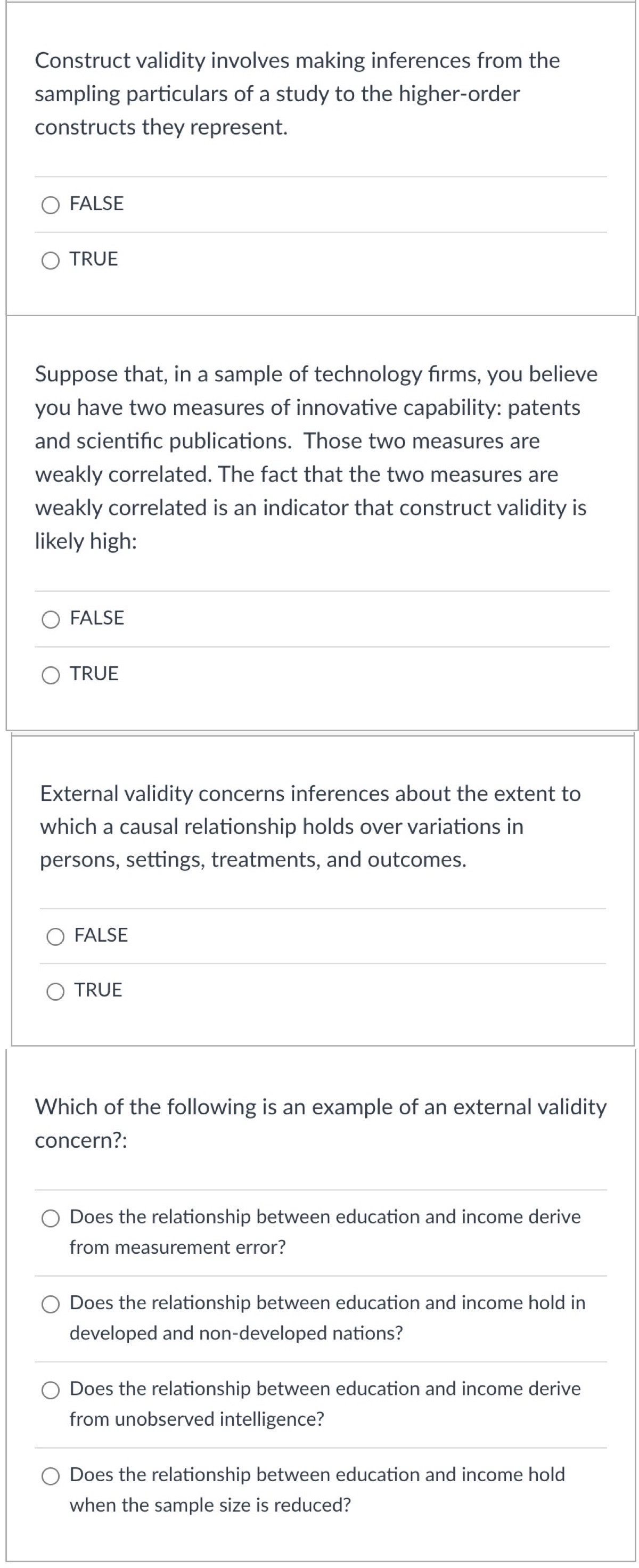 Solved Construct validity involves making inferences from | Chegg.com