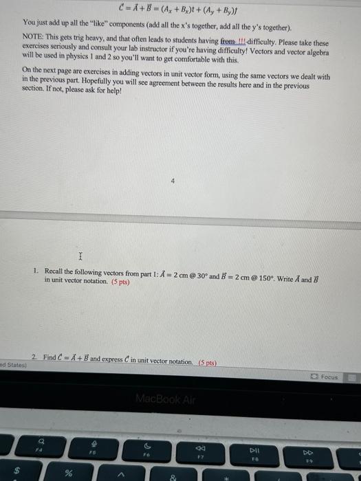 Solved Take the same two vectors, but now subtract them; (15 | Chegg.com