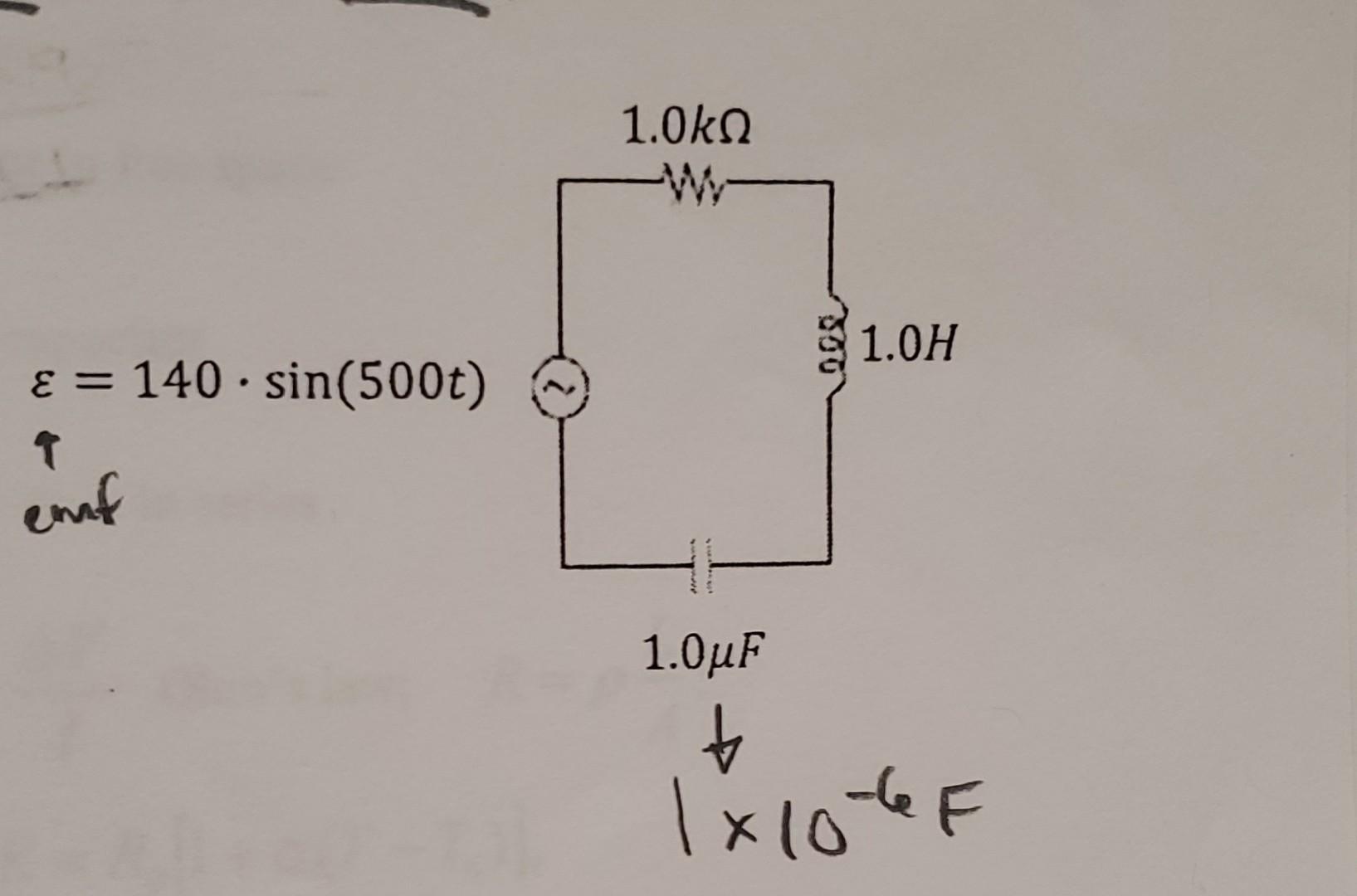 Solved In the figures shown RLC circuit. Determine the RMS | Chegg.com