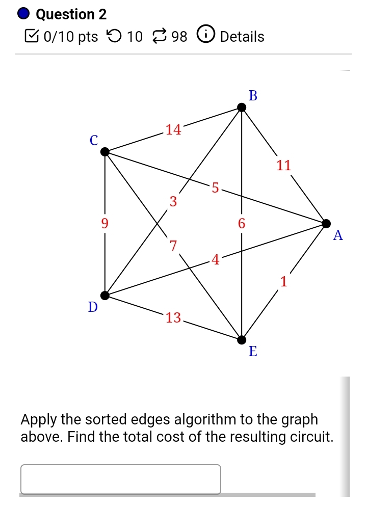 Solved Question 2010 ﻿pts1098detailsapply The Sorted Edges 