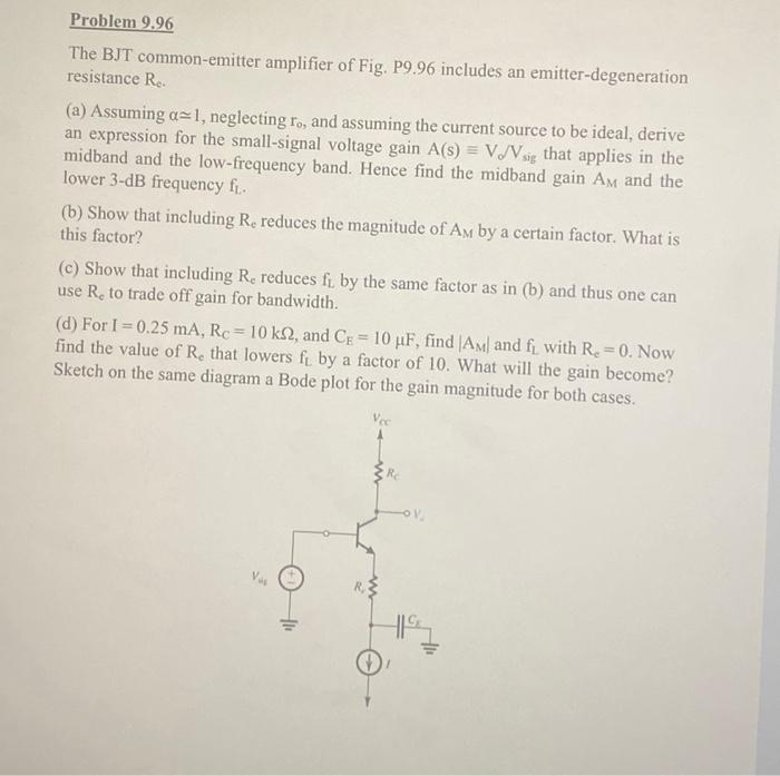 Solved The BJT common-emitter amplifier of Fig. P9.96 | Chegg.com