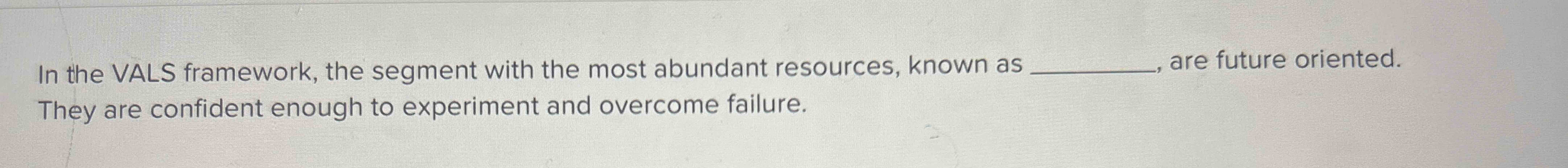 Solved In the VALS framework, the segment with the most | Chegg.com