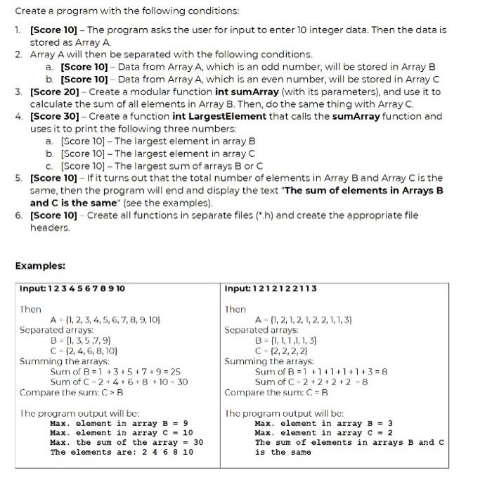 Solved Create a program with the following conditions: 1. | Chegg.com