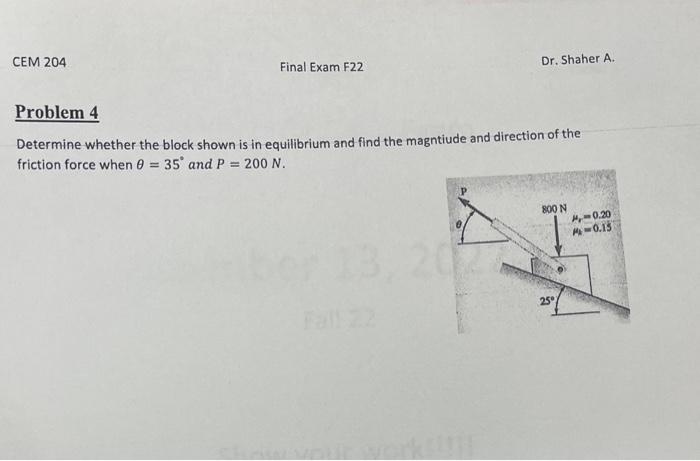 Solved Determine whether the block shown is in equilibrium | Chegg.com