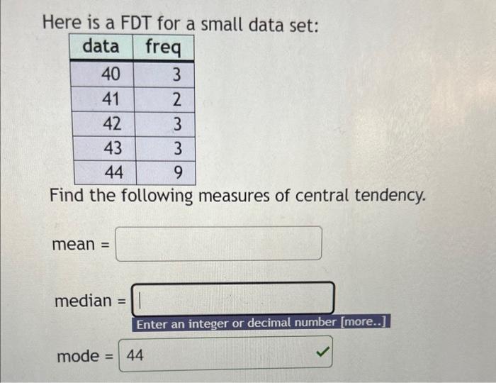 Solved Here is a FDT for a small data set: Find the | Chegg.com