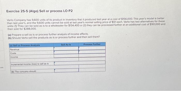 Solved Exercise 25-4 (Algo) Scrap or rework LO P2 A company | Chegg.com