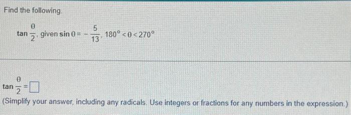 Solved Find the following. tan2θ, given | Chegg.com