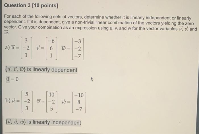 Solved For Each Of The Following Sets Of Vectors Determine