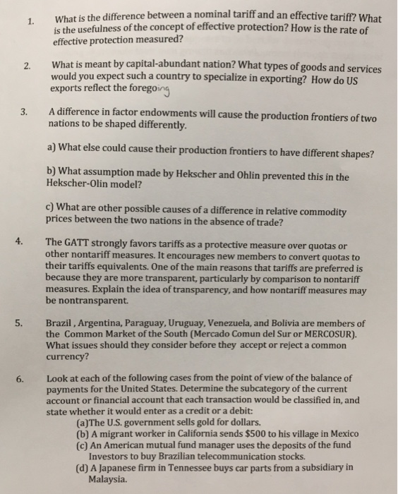 Solved What is the difference between a nominal tariff and | Chegg.com