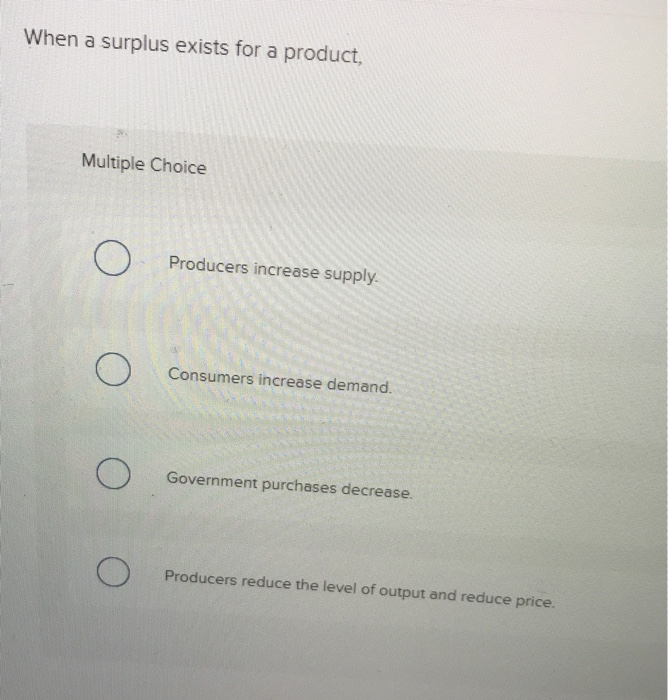 Solved When a surplus exists for a product, Multiple Choice | Chegg.com
