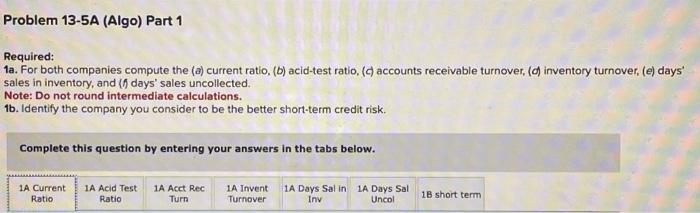 Solved Required information Problem 13-5A (Algo) Comparative | Chegg.com