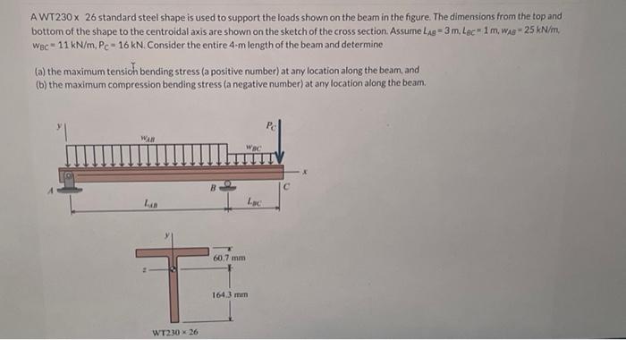 Solved A WT230 x 26 standard steel shape is used to support | Chegg.com