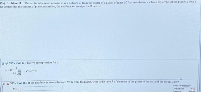 Solved \%) Problem 11: The center of a moon of mass m is a | Chegg.com