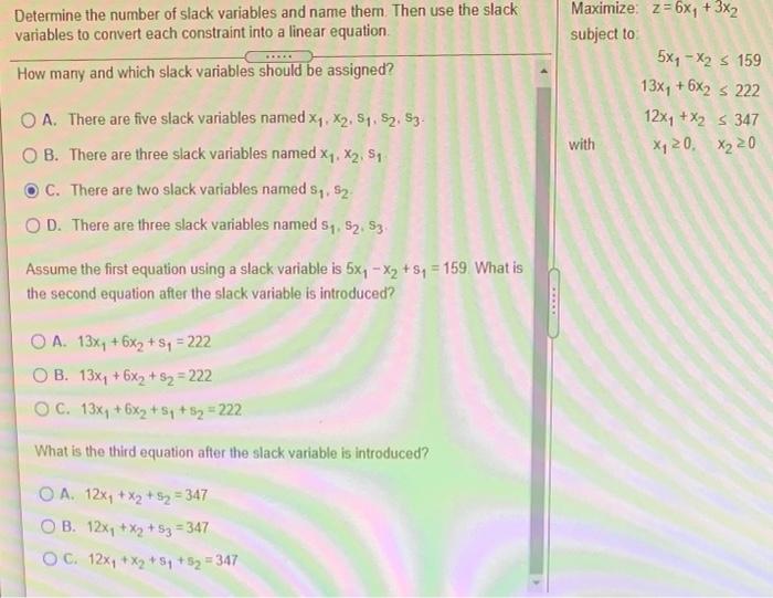 Solved Determine the number of slack variables and name | Chegg.com
