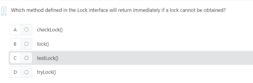 Solved Which method defined in the Lock interface will | Chegg.com