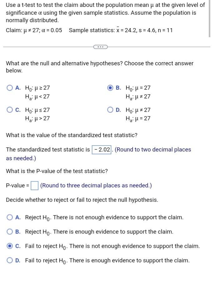 Solved Use a t-test to test the claim about the population | Chegg.com