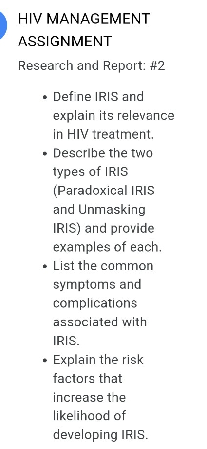 Solved HIV MANAGEMENT ASSIGNMENTResearch and Report: | Chegg.com