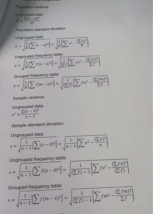 Population Variance Ungrouped Data σ2 NΣ X−μ 2