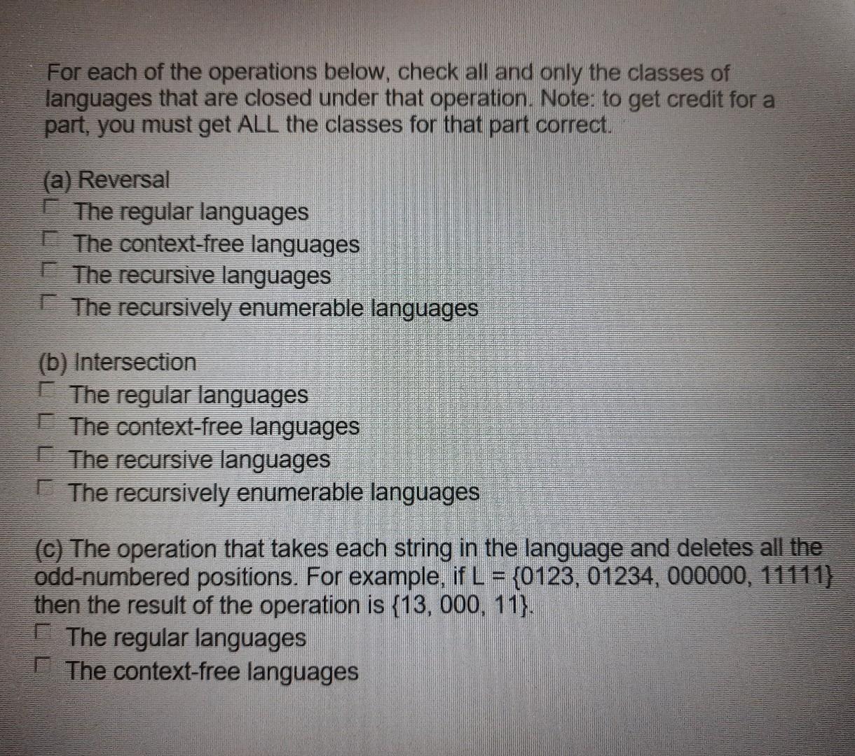 Solved For each of the operations below, check all and only | Chegg.com
