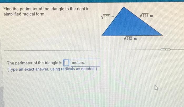 Solved Find the perimeter of the triangle to the right in | Chegg.com