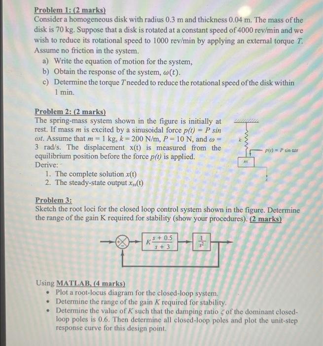 Solved Problem 1: (2 marks) Consider a homogeneous disk with | Chegg.com