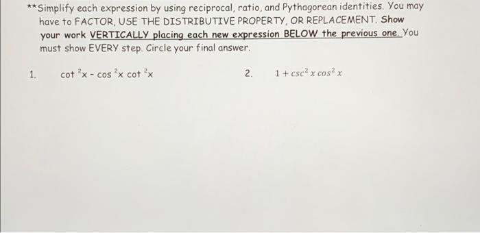 Solved **Simplify each expression by using reciprocal, | Chegg.com