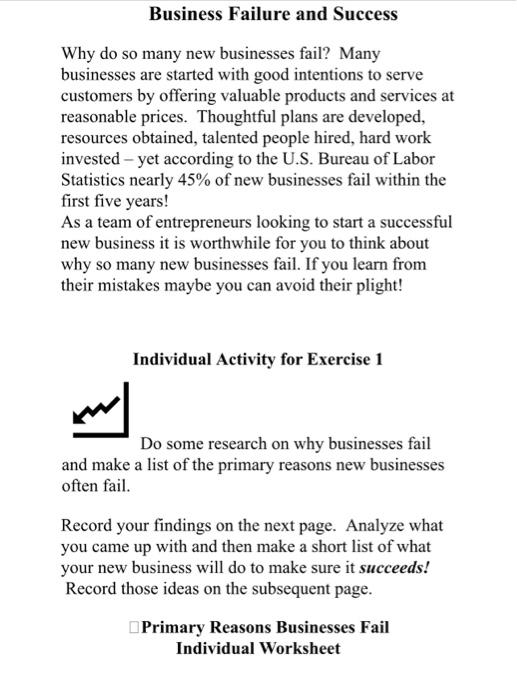 Solved Business Failure and Success Why do so many new | Chegg.com