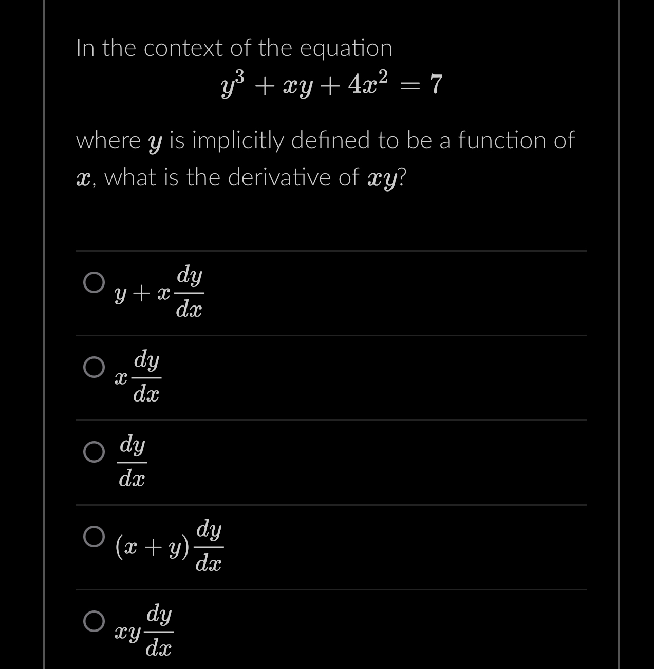 Solved In the context of the equationy3+xy+4x2=7where y ﻿is | Chegg.com