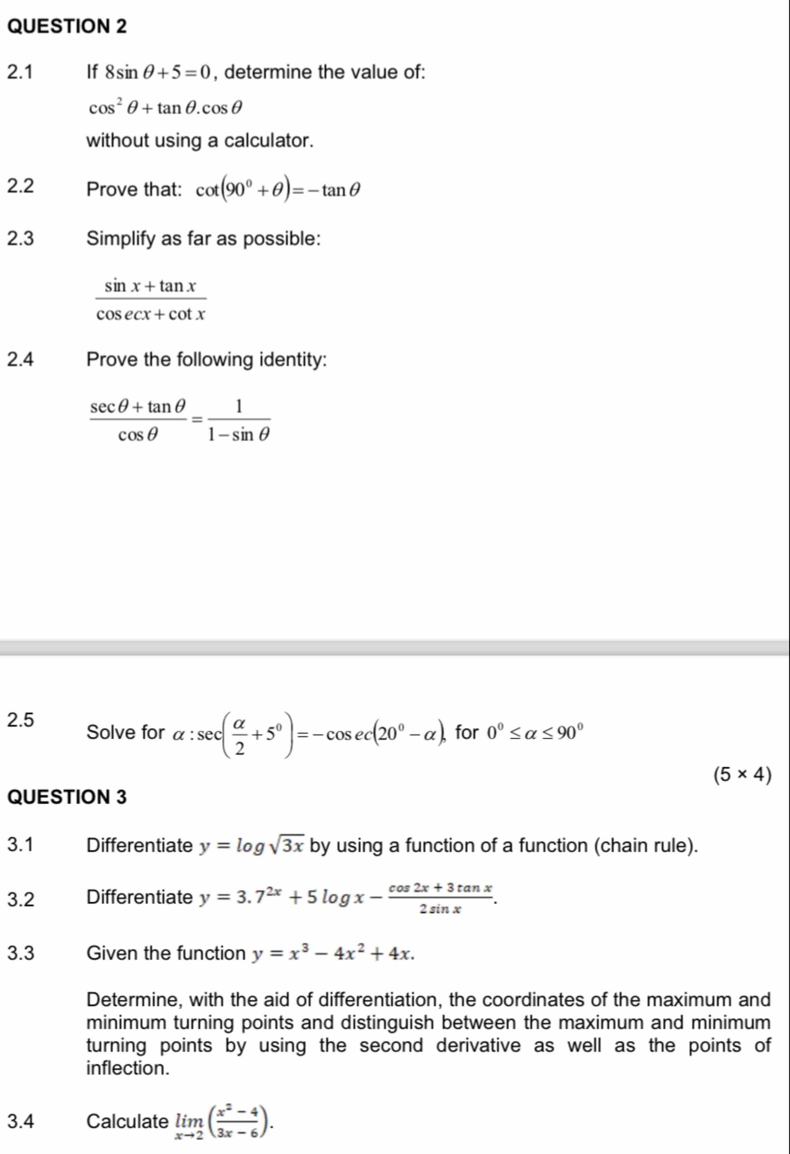 Solved QUESTION 22.1 ﻿If 8sinθ+5=0, ﻿determine the value | Chegg.com