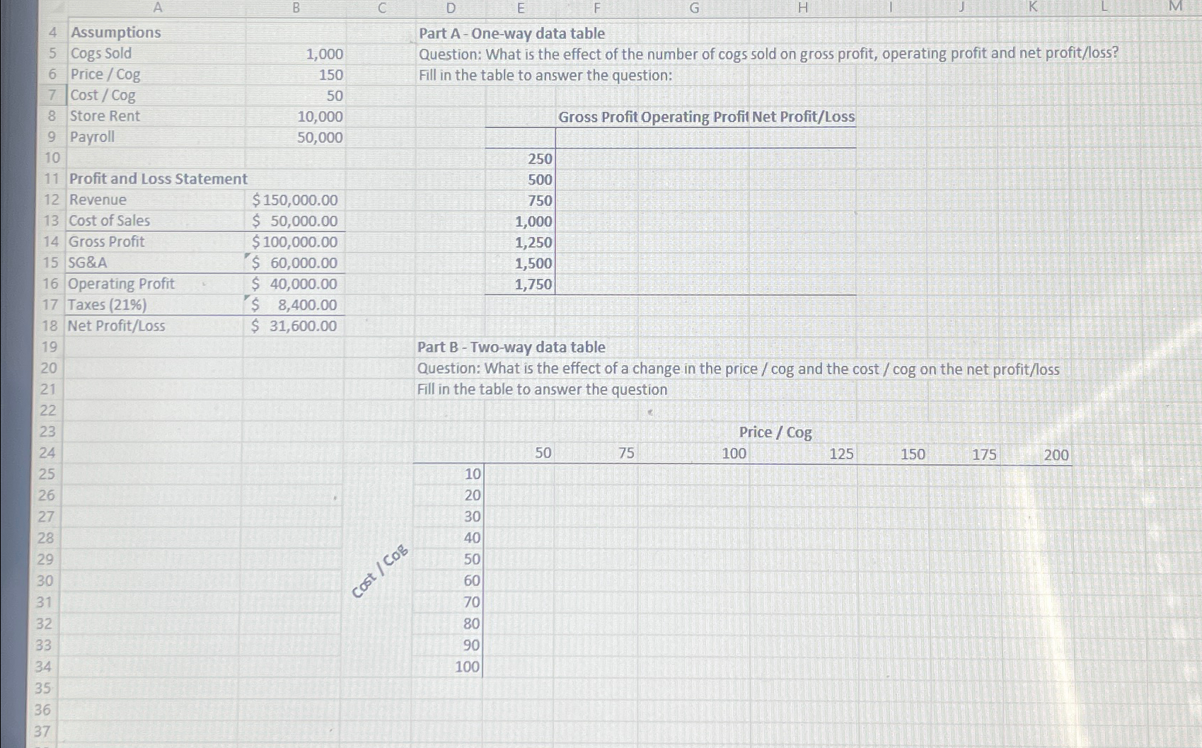 Please help me fill out these excel sheets | Chegg.com