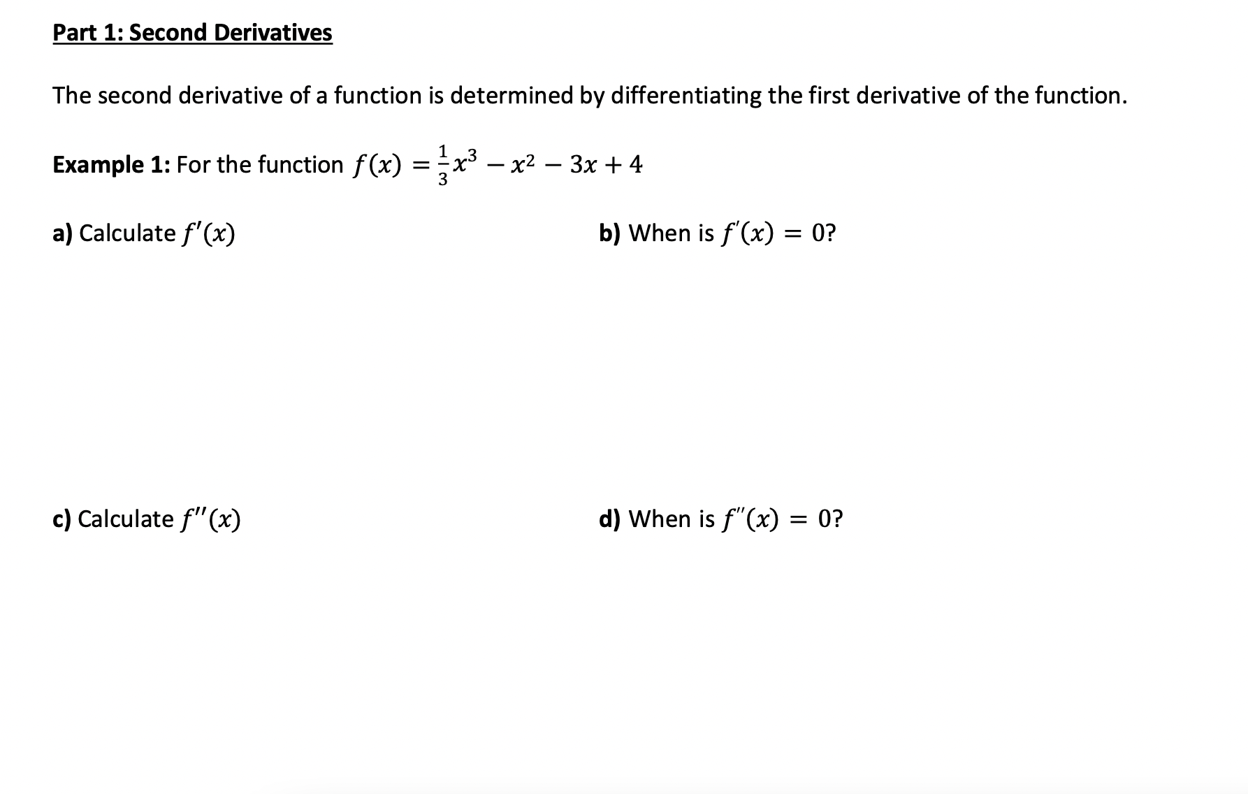 Solved Part 1: Second DerivativesThe second derivative of a | Chegg.com