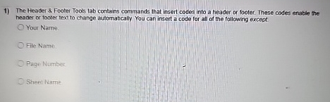 Solved The Header & Footer Tools tab contains commands that | Chegg.com