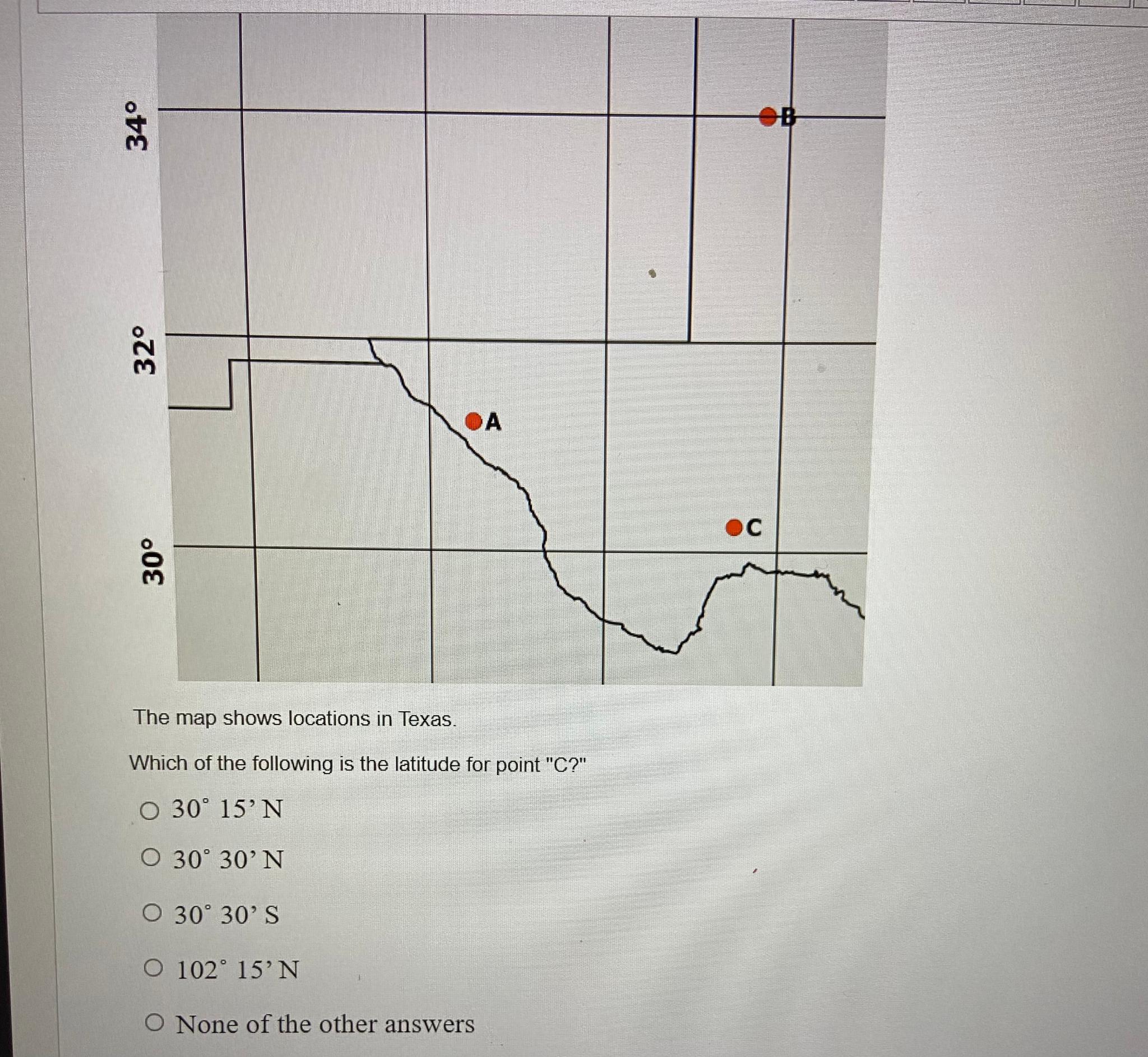 Solved The map shows locations in Texas.Which of the | Chegg.com