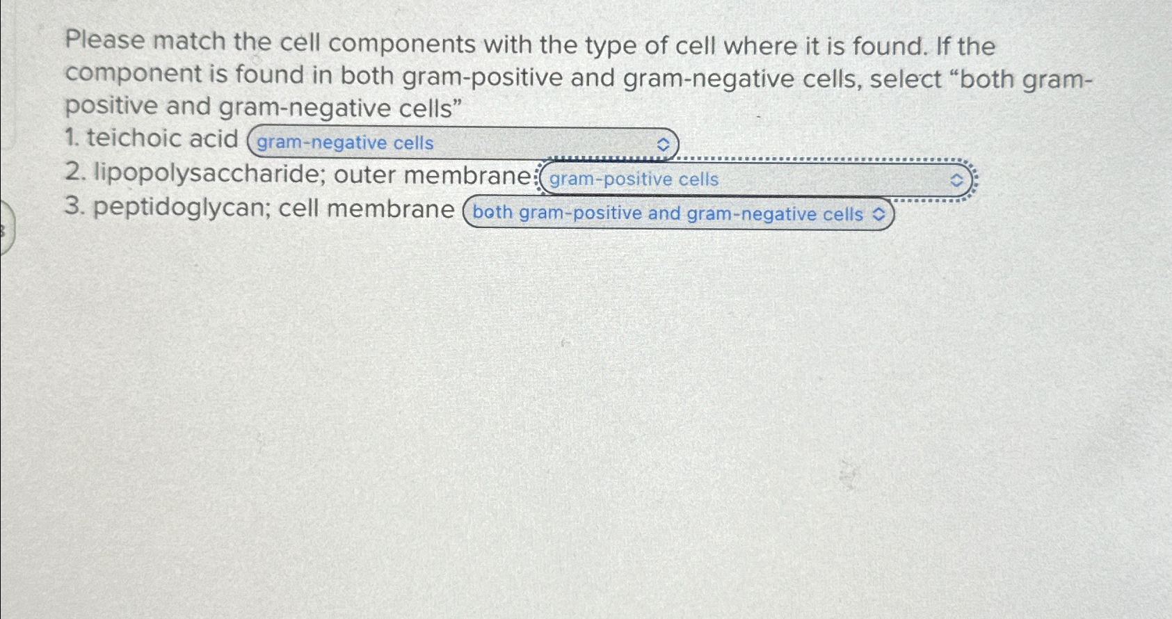 Solved Please match the cell components with the type of | Chegg.com