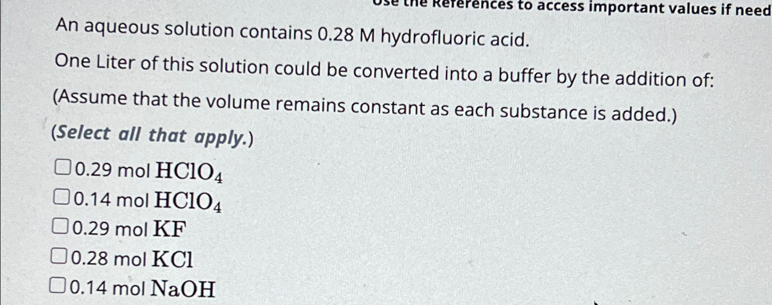 Solved An aqueous solution contains 0.28M ﻿hydrofluoric | Chegg.com