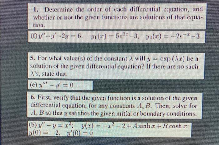 Solved 1. Determine the order of each differential equation, | Chegg.com