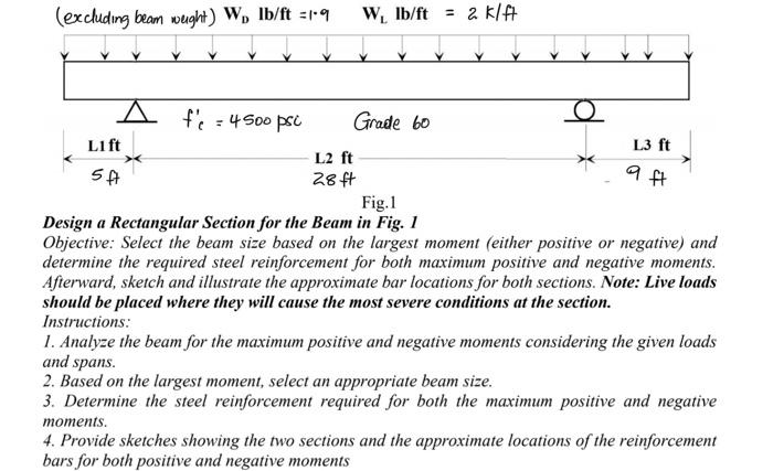 Solved Design a Rectangular Section for the Beam in Fig. 1 | Chegg.com