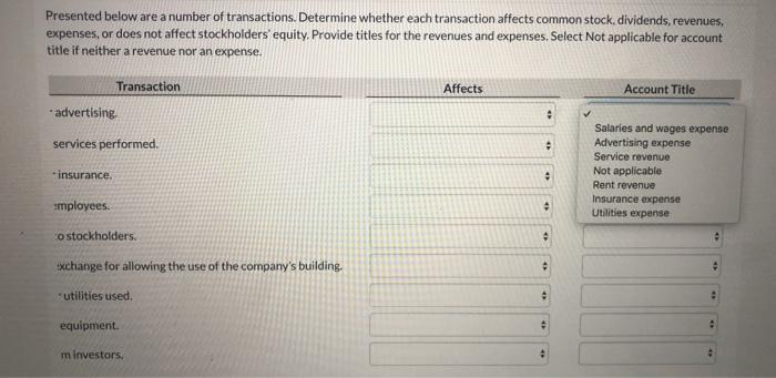 Solved Presented below are a number of transactions. | Chegg.com