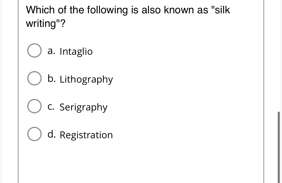 Solved Which of the following is also known as "silk | Chegg.com