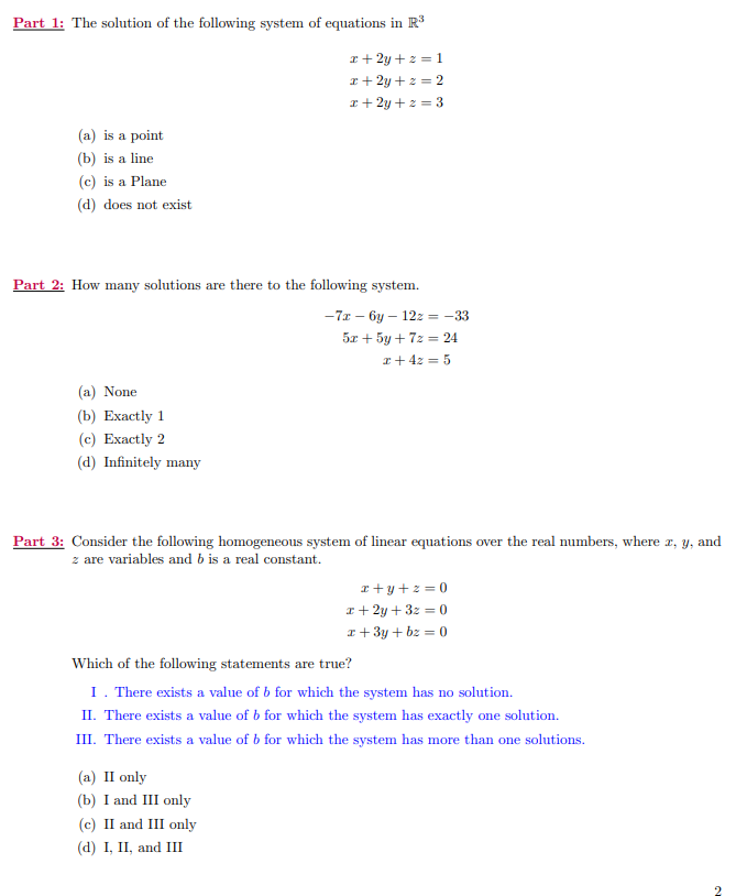 Solved Part 1: The solution of the following system of | Chegg.com